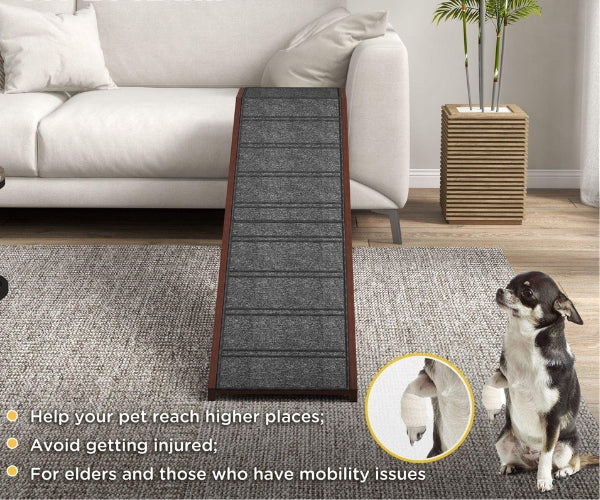 Zoomadog Wooden Ramp with Carpeted Platform for Dogs - Non-Slip Access ...